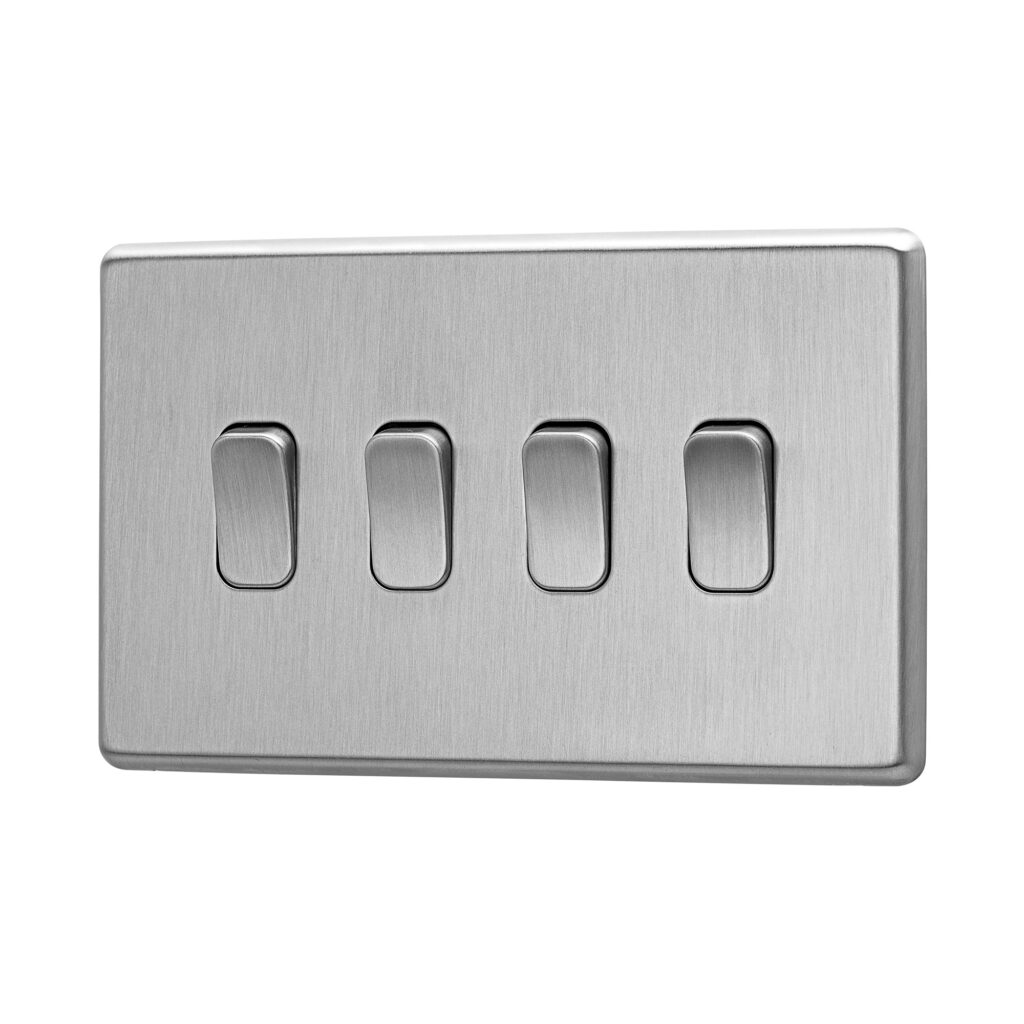 Arlec Fusion| Stainless Steel | 10A 4Gang 2Way Light Switch - Arlec UK