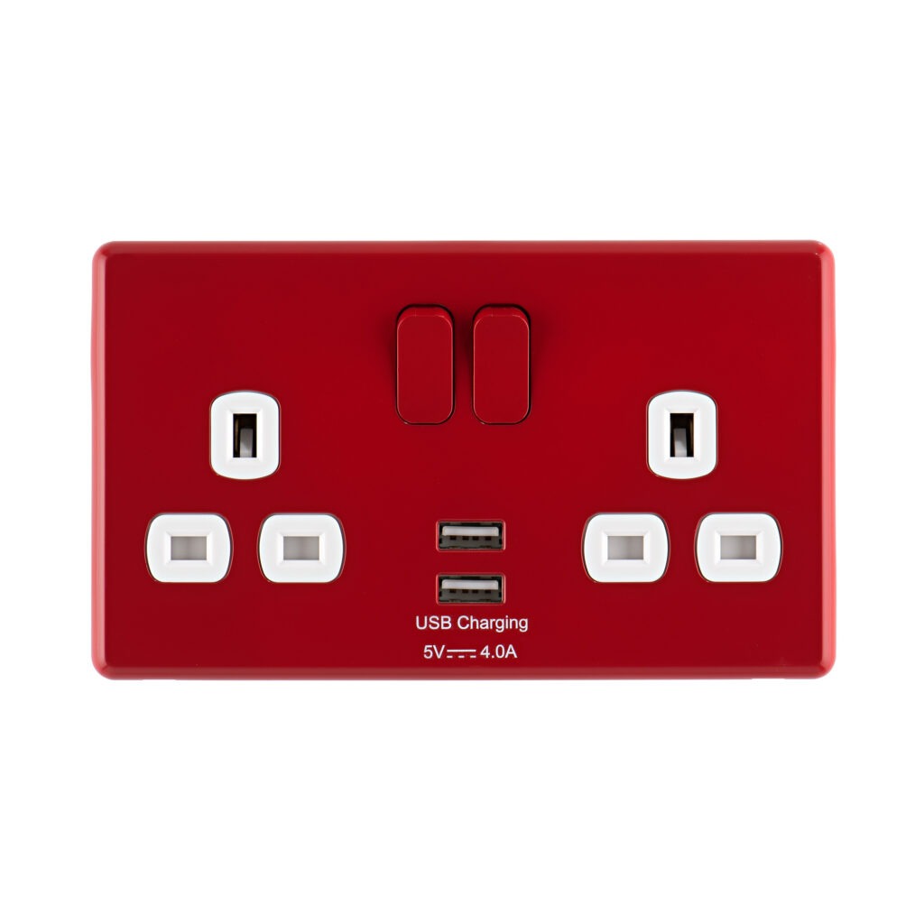 Arlec Rocker | Cherry Red | 13A 2Gang USB Plug Socket - Arlec UK