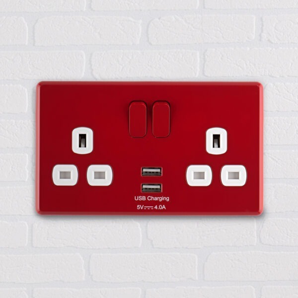 Arlec Rocker | Cherry Red | 13A 2Gang USB Plug Socket - Arlec UK