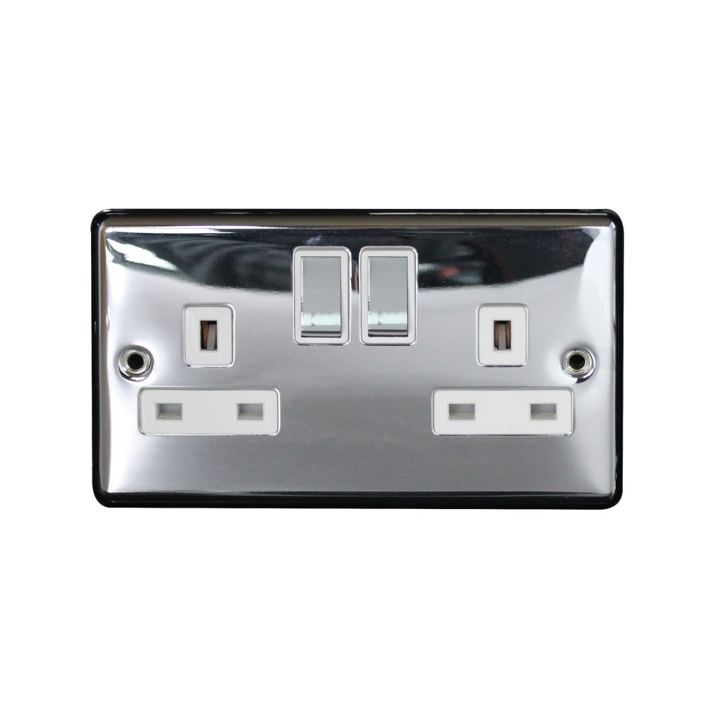 Switched Socket 2 Gang SP 13A Screwed Polished Chrome - Arlec UK