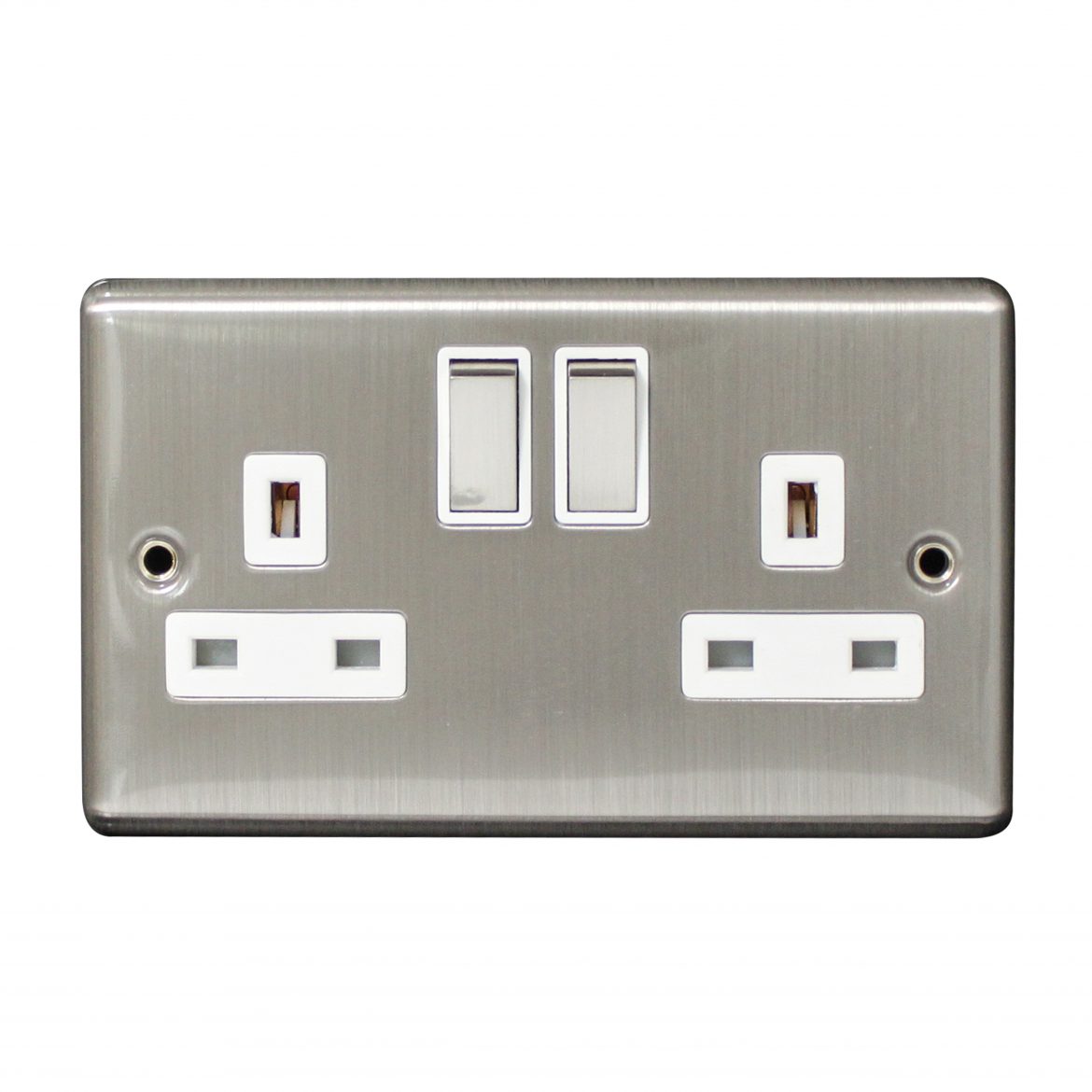 Switched Socket 2 Gang SP 13A Screwed Brushed Stainless Steel - Arlec UK