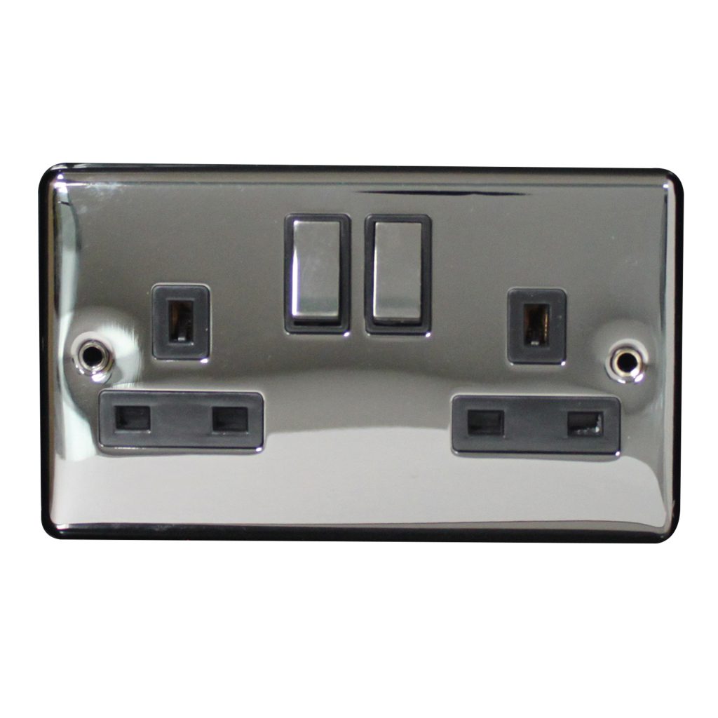 Switched Socket 2 Gang DP 13A Screwed Black Nickel - Arlec UK
