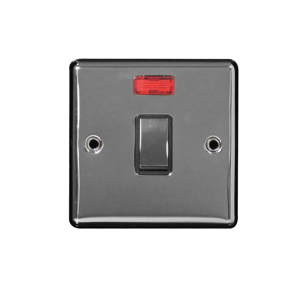 Switch 1 Gang DP 20A Neon Screwed Black Nickel - Arlec UK