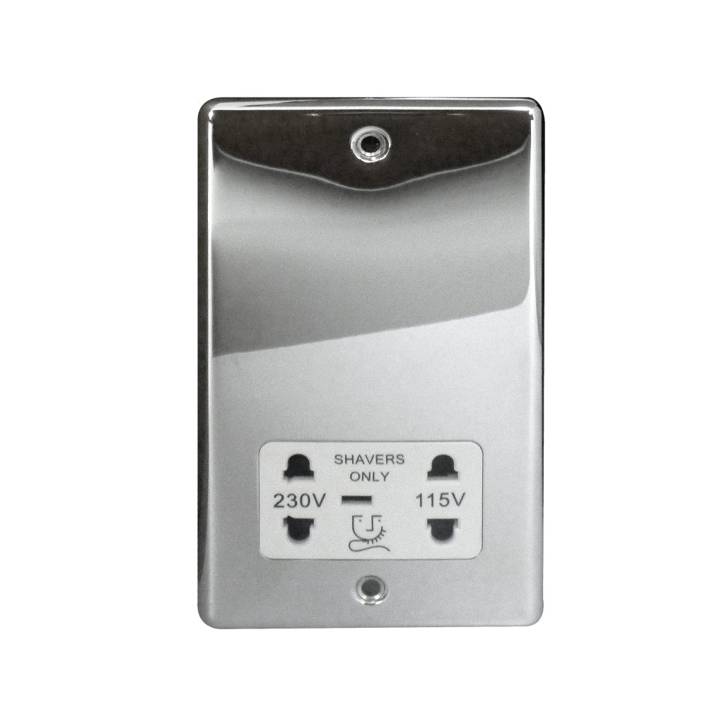 Shaver Socket Screwed 115/230V Polished Chrome - Arlec UK