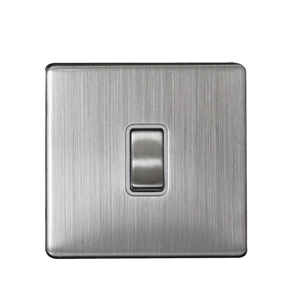 Switch 1 Gang 1 Way 10A Screwless Brushed Stainless Steel - Arlec UK