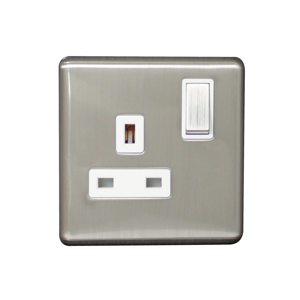 Switched Socket 1 Gang SP 13A Screwless Brushed Stainless Steel - Arlec UK