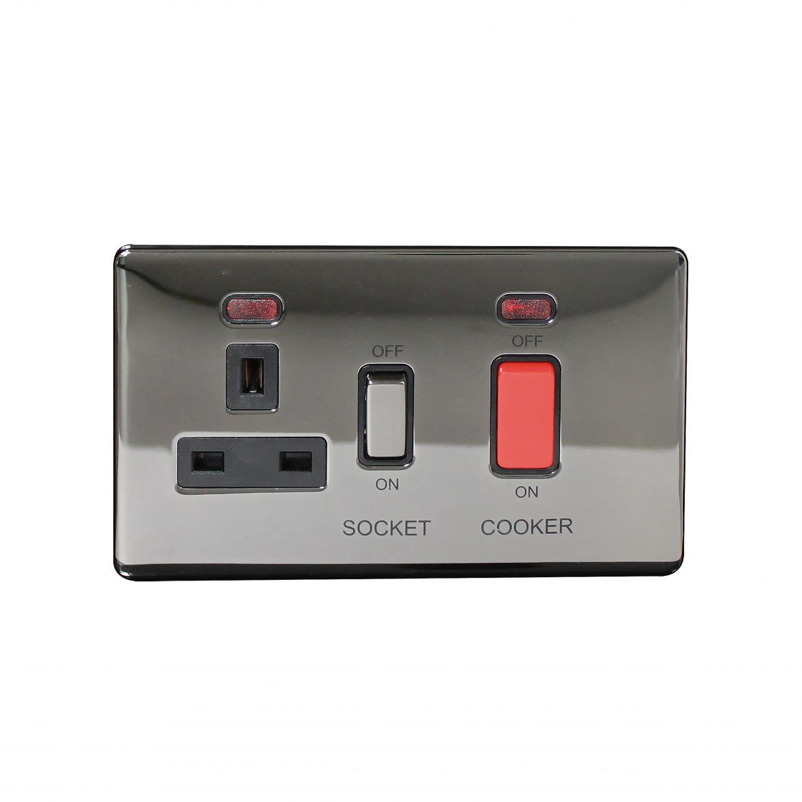 Cooker Control Unit 2 Gang Screwless Black Nickel - Arlec UK
