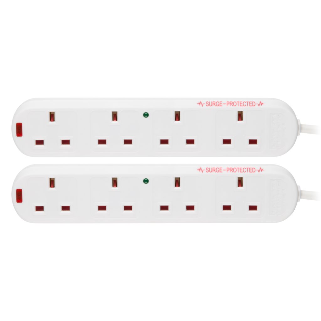 4 Socket Surge Protected Extension Lead 13A 2m 2Pack - Arlec UK